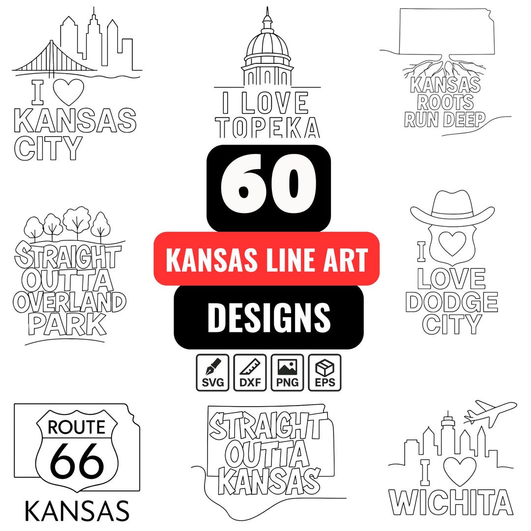60 Kansas SVG Bundle – Wichita Skyline, Kansas City, Topeka, Dodge City ...