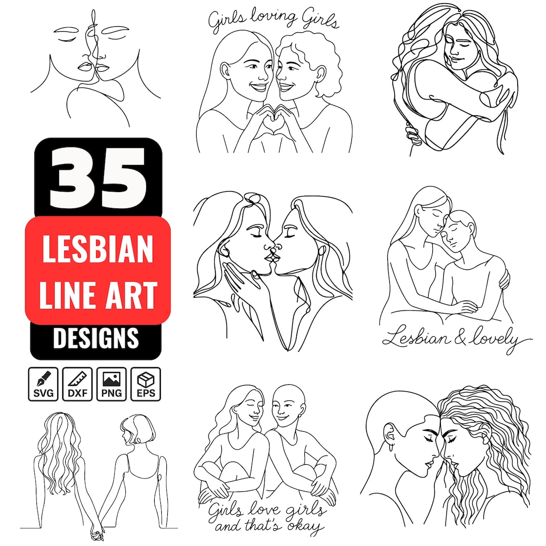 Lesbian Line Art SVG Bundle | 35 One Line Drawing Girls Love PNG ...