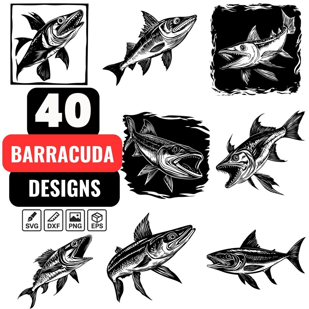 Barracuda SVG Bundle, 40 Barracuda Fish Designs, Barracuda Clipart ...
