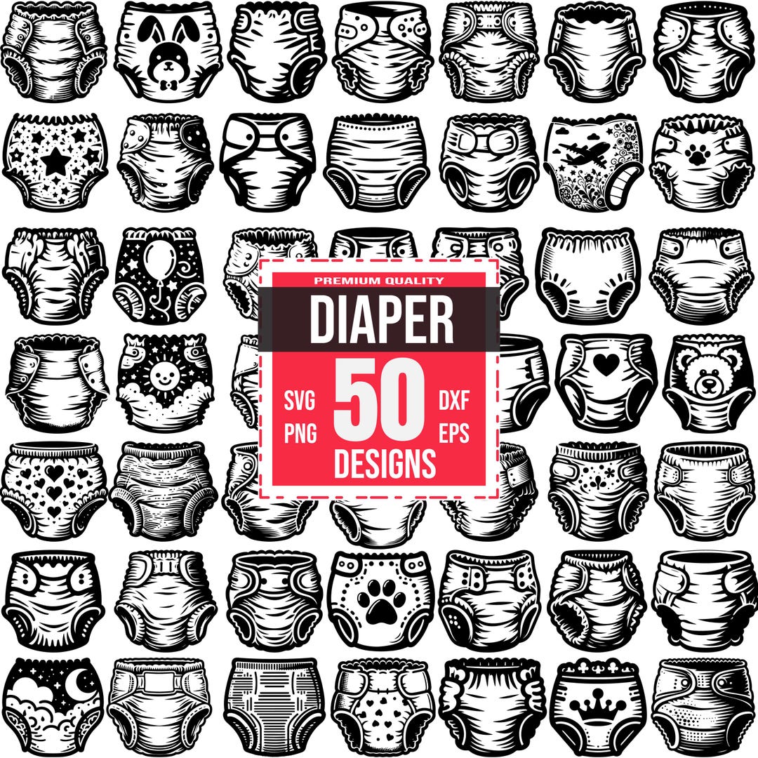 50 Diaper SVG Bundle | Baby Shower Clipart | Cute Diaper Designs Baby ...