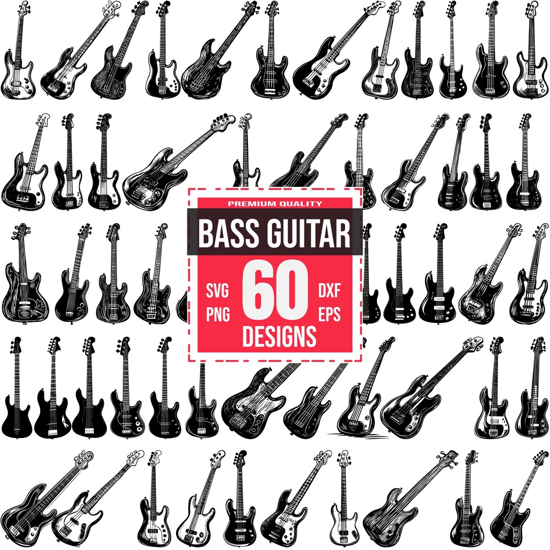 Bass Guitar Svg Bundle, Guitar Clipart Png, Musical Instrument, Rock ...