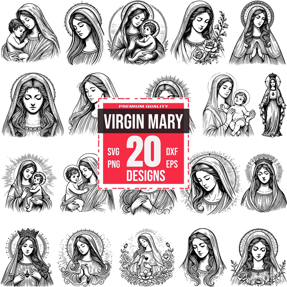 Virgin Mary Svg Bundle, Virgin Mary Png, Holy Mother Svg, Virgin Mary ...