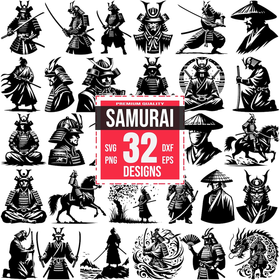 Samurai Warrior SVG Bundle | 32 Japanese Warrior Designs | Katana ...