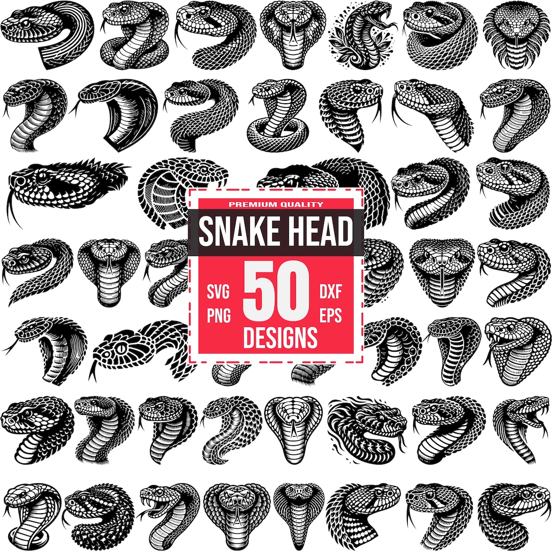 Snake Head SVG Bundle | 50 Fierce Serpent Designs | Reptile Art, Snake ...
