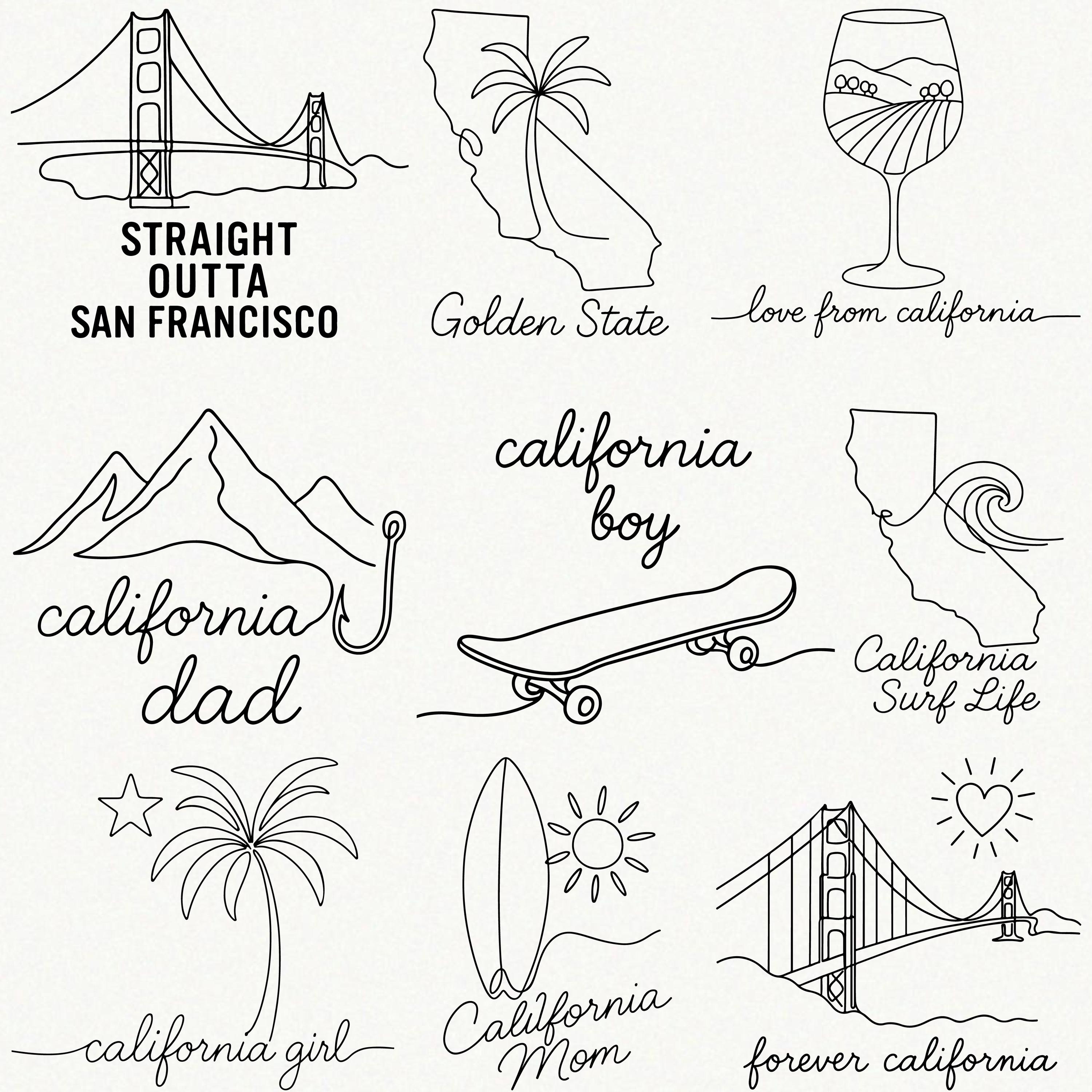 California Line Art SVG Bundle – 60 State Pride, Surf, Bear, Skyline ...