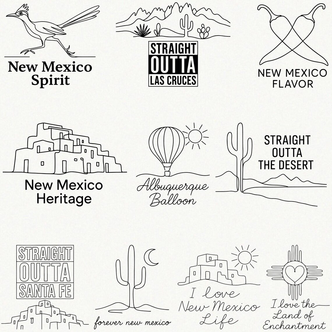 New Mexico Line Art SVG Bundle – 50 State Pride, Roswell UFO, Desert ...