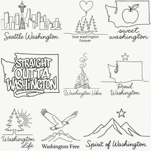 Washington Line Art SVG Bundle – 50 State Pride, Seattle Skyline ...