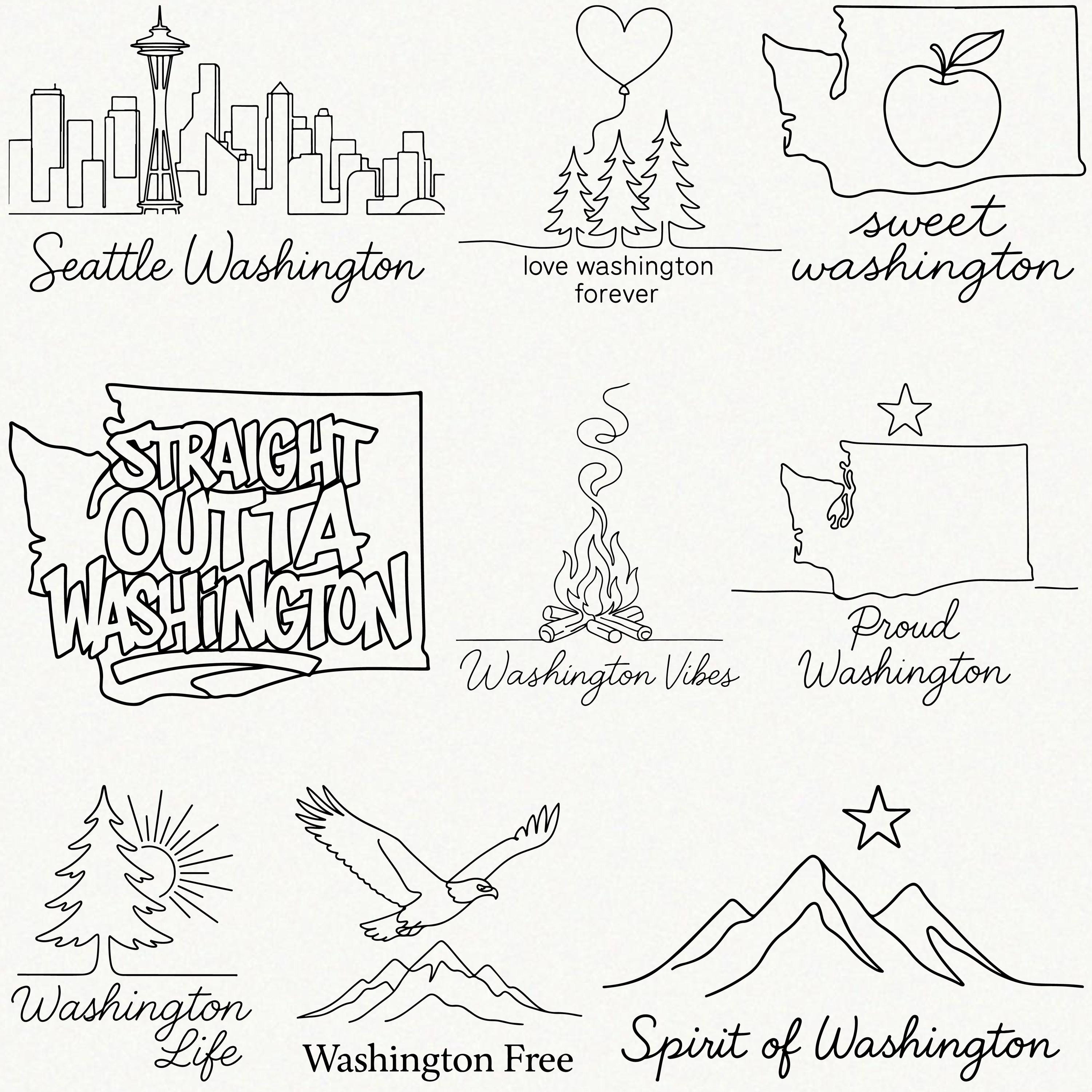 Washington Line Art SVG Bundle – 50 State Pride, Seattle Skyline ...