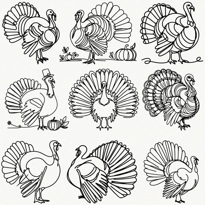 50 Turkey Line Art SVG Bundle | Farm Animal Outline Clipart | Minimal ...