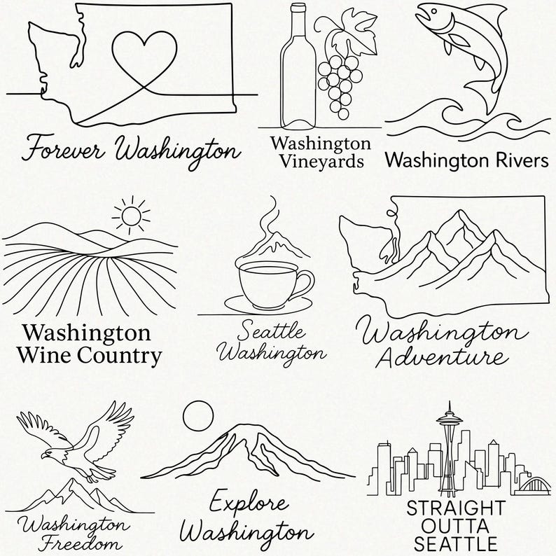Washington Line Art SVG Bundle – 50 State Pride, Seattle Skyline ...