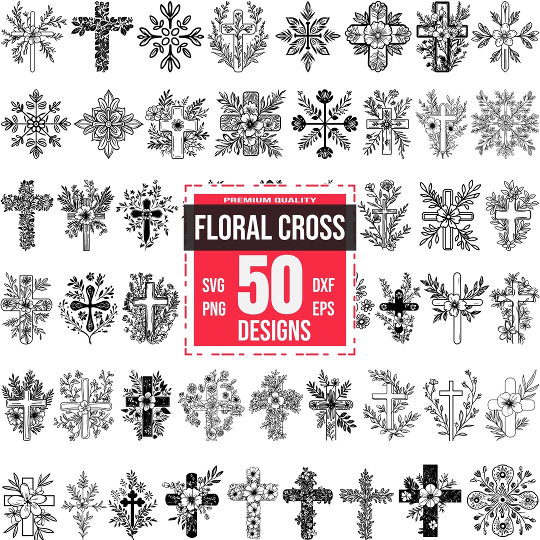 Floral Cross Svg Bundle, Floral Cross Svg, Floral Cross Png, Floral ...