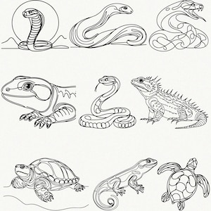 Reptile Line Art SVG Bundle, One Line Drawing Lizard Snake Turtle ...