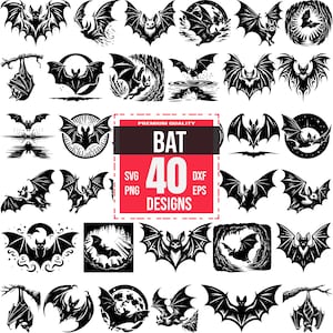 Bat SVG Bundle | 40 Spooky & Cute Bat Designs | Halloween, Gothic ...