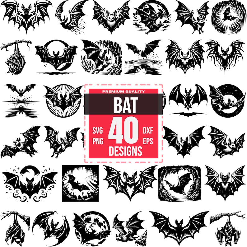 Bat SVG Bundle | 40 Spooky & Cute Bat Designs | Halloween, Gothic ...