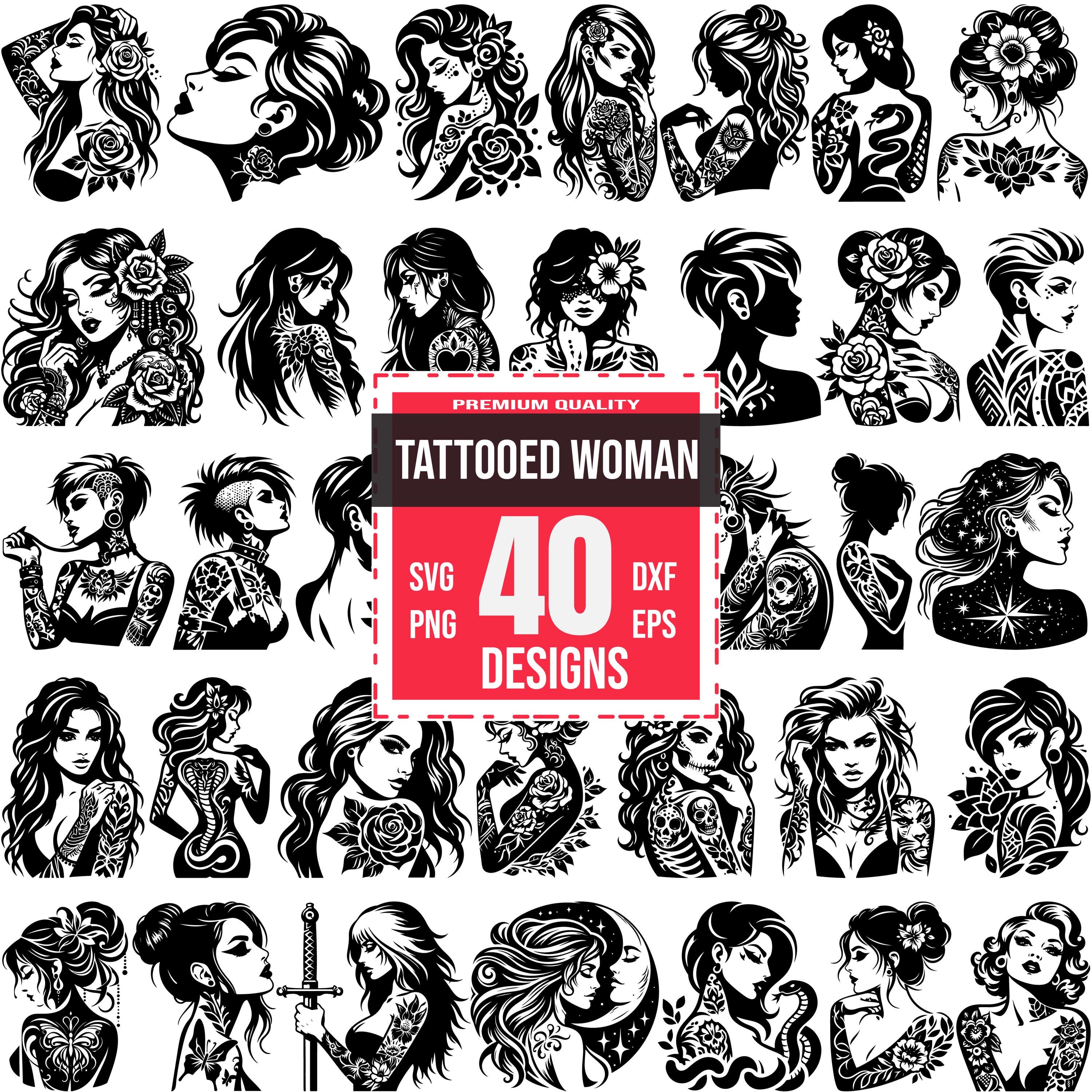Tattooed Woman SVG Bundle, Punk Girl PNG, Feminine Tattoo DXF, Gothic ...