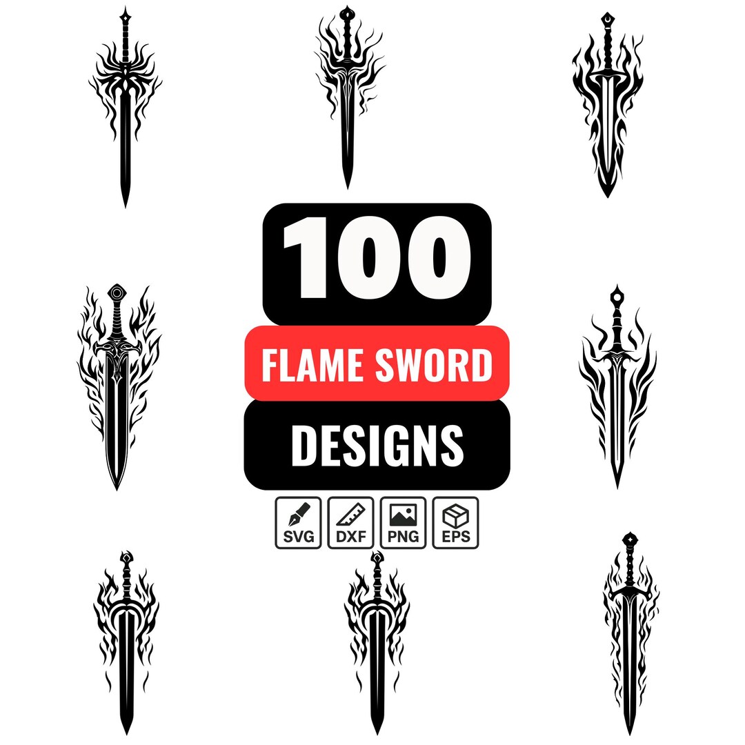 Flame Sword Svg Bundle, Flame Sword Png, Sword With Flames, Fire Sword ...