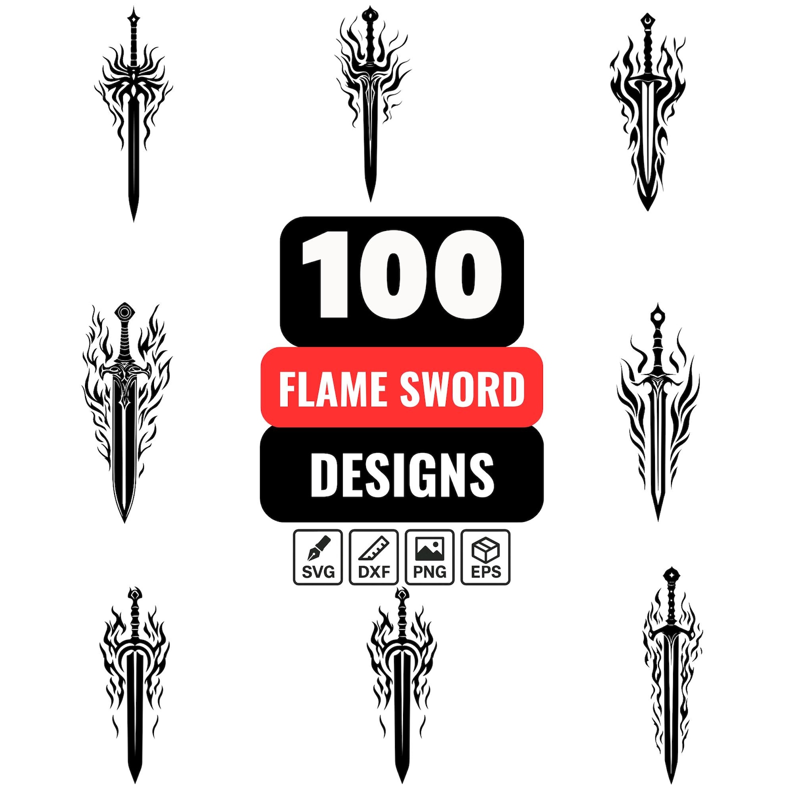 Flame Sword Svg Bundle, Flame Sword Png, Sword With Flames, Fire Sword ...