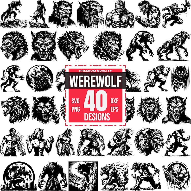 Werewolf SVG Bundle | 40 Fierce & Horror Designs | Monster, Full Moon ...