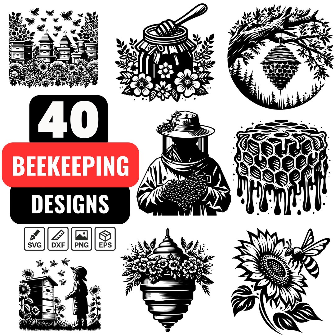 40 Beekeeping SVG Bundle, Honey Bee Clipart, Apiary & Hive Silhouettes ...