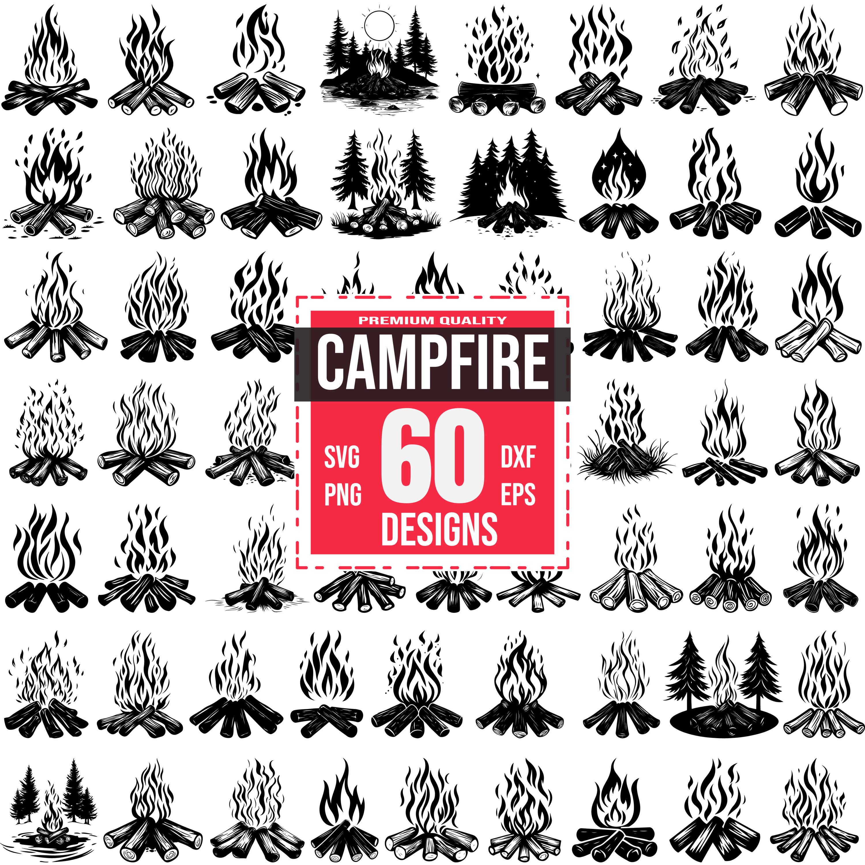 60 Campfire SVG Bundle, Bonfire Clipart PNG, Roaring Fire Cut Files for ...