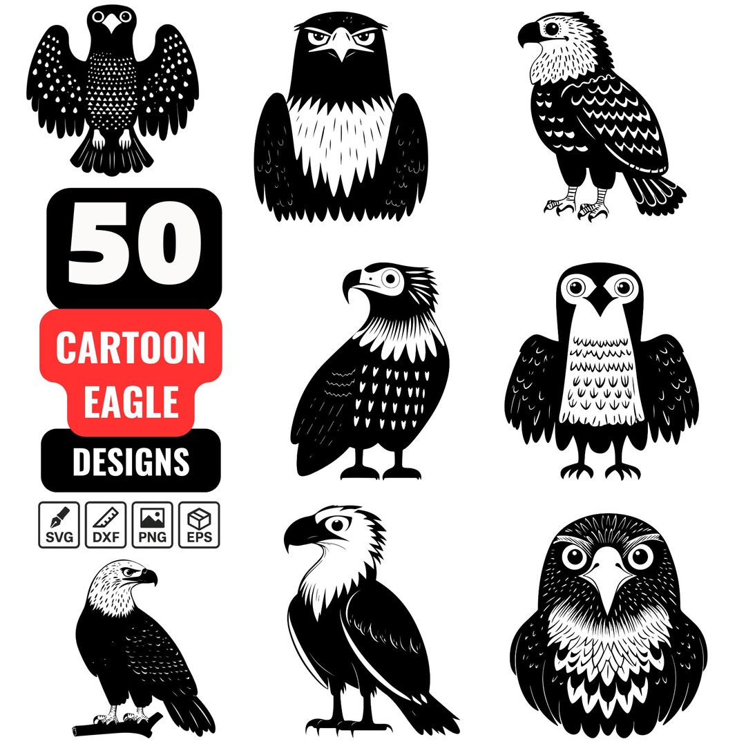 50 Cartoon Eagle SVG Bundle – Cute Bird, Eagle Clipart, Cartoon Style ...
