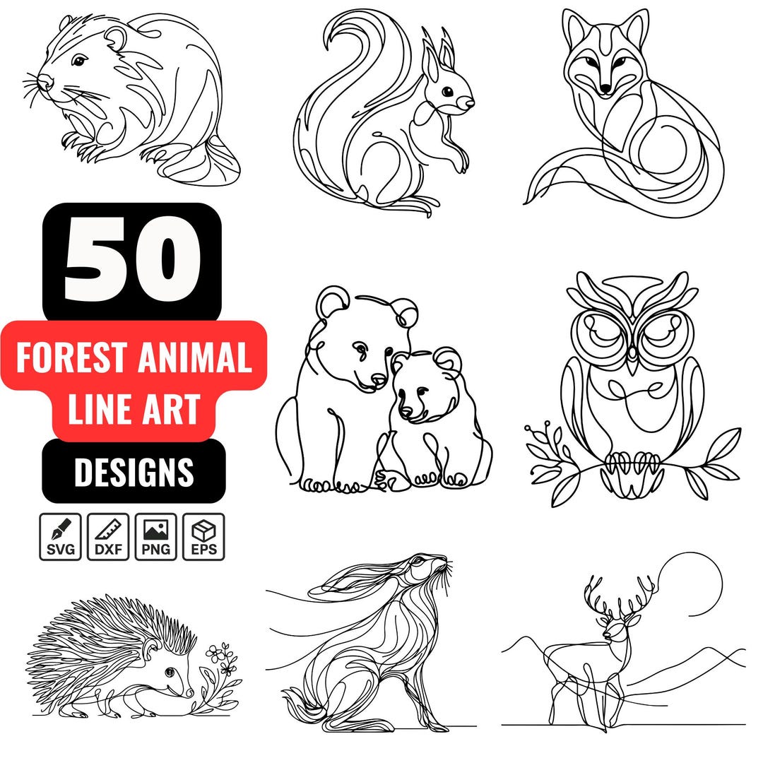 Forest Animal Line Art SVG Bundle, Woodland Animal One Line, Forest ...