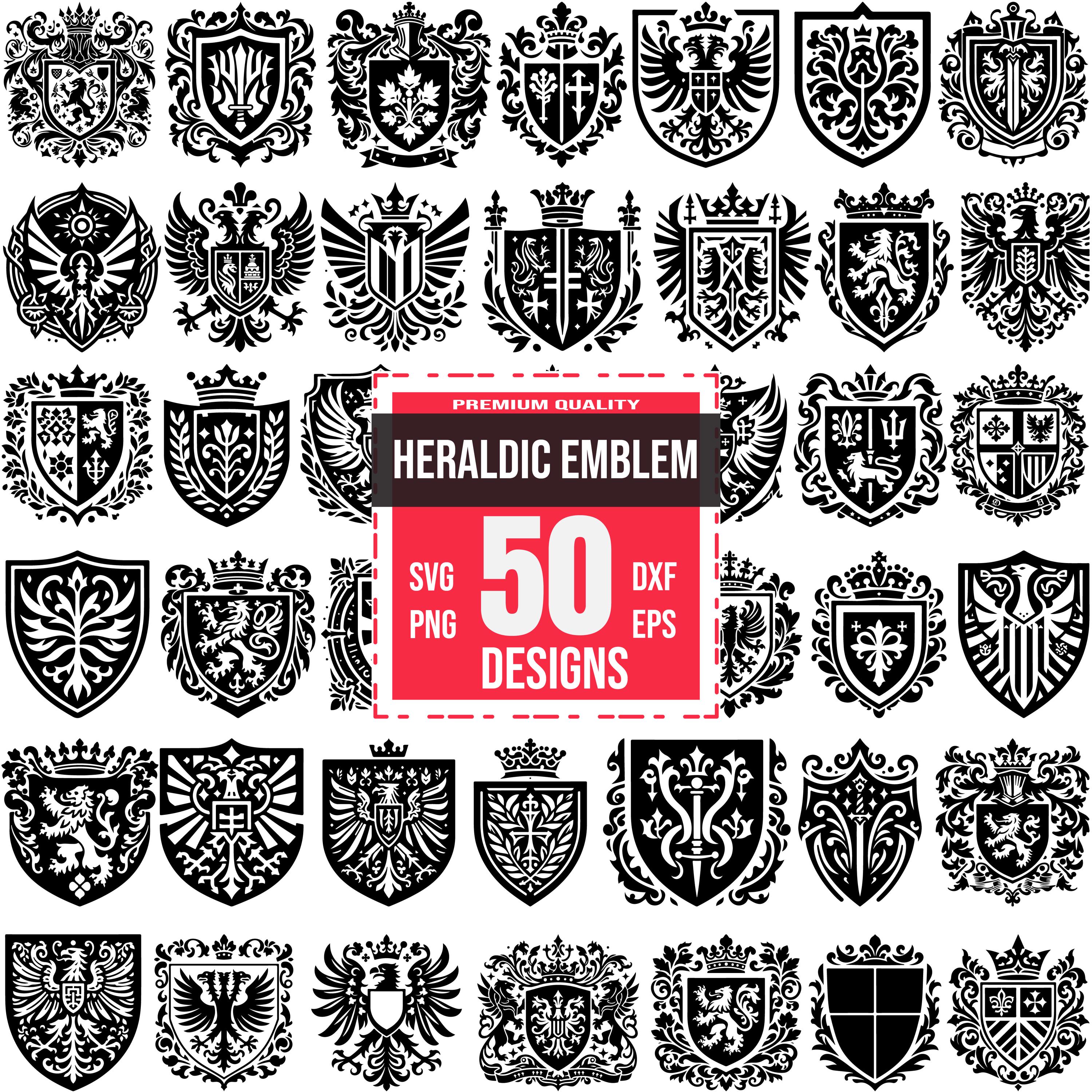 Heraldic Emblem SVG Bundle | 50 Royal & Medieval Crests | Coat of Arms ...