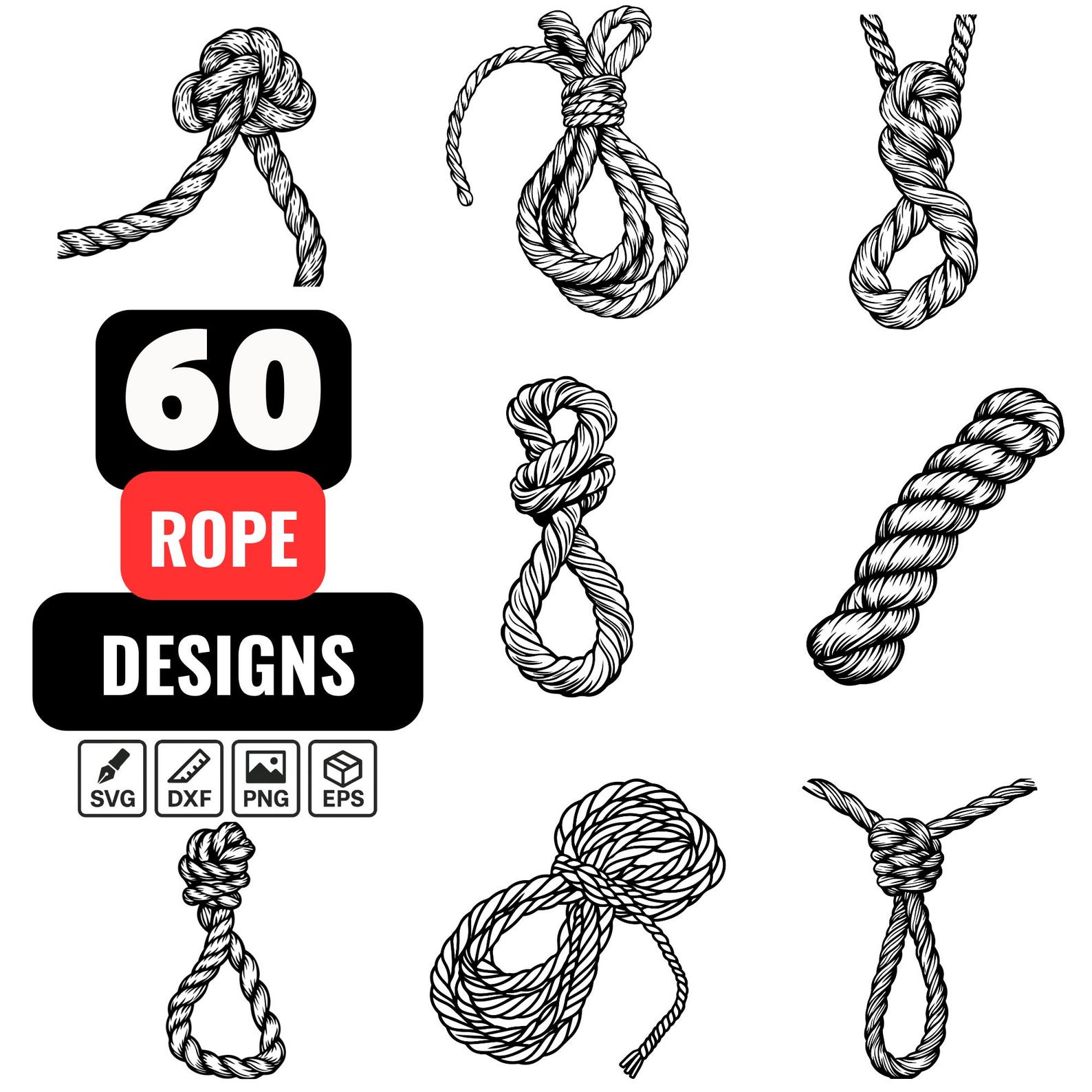 60 Rope SVG Bundle – Knots, Loops, Twisted Rope Clipart, Rope Clipart ...