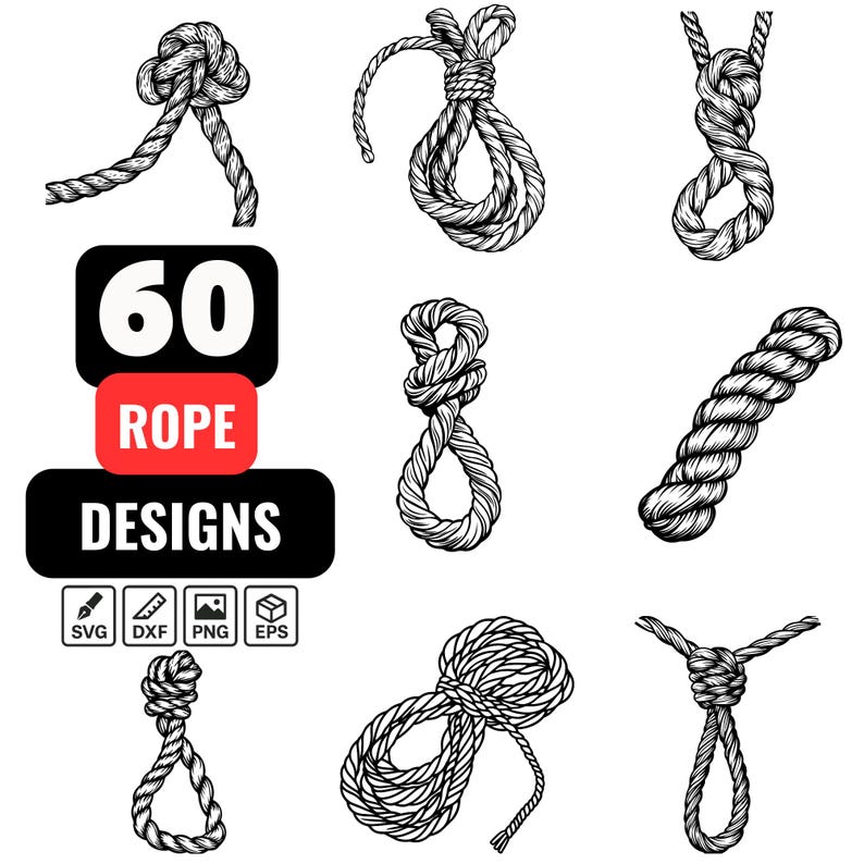 60 Rope SVG Bundle – Knots, Loops, Twisted Rope Clipart, Rope Clipart ...