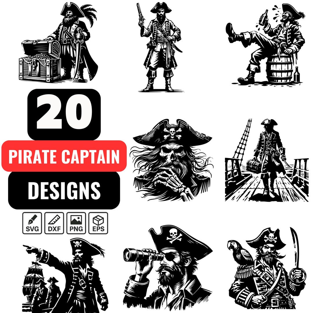 20 Pirate Captain SVG Bundle | Pirate Clipart PNG | Sea Captain ...