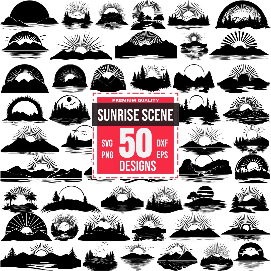 Sunrise Scene Svg Bundle, Morning Horizon Png, Sun Rising Clipart ...