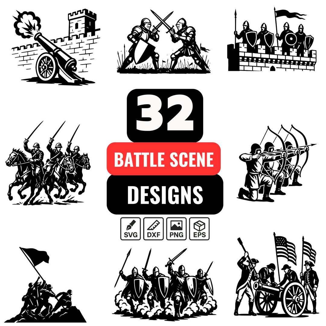 32 Battle Scene SVG Bundle – Medieval Knights, Archers, Cannons ...