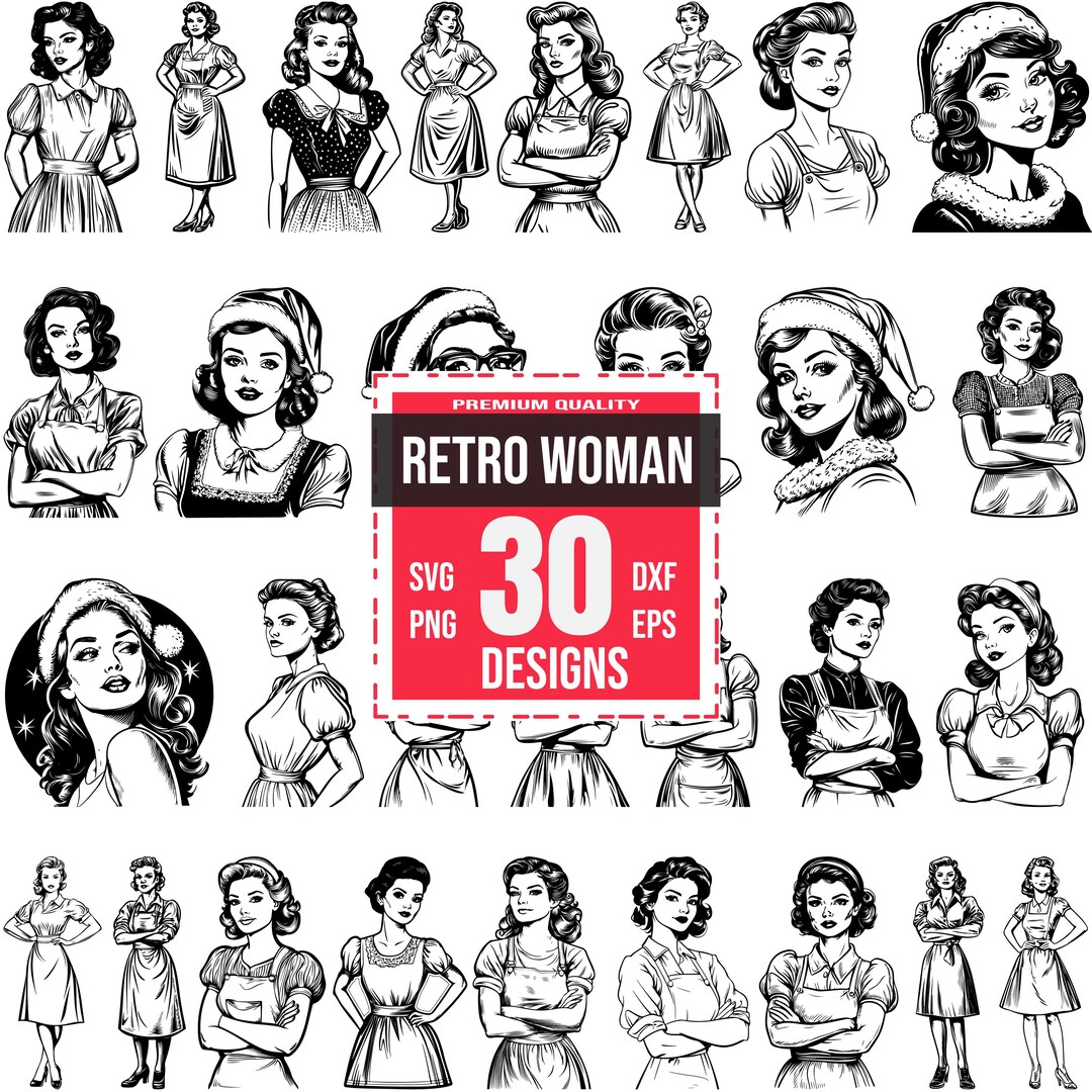 Retro Woman Svg Bundle, Retro Woman Png, Vintage Woman Svg, Retro Lady ...