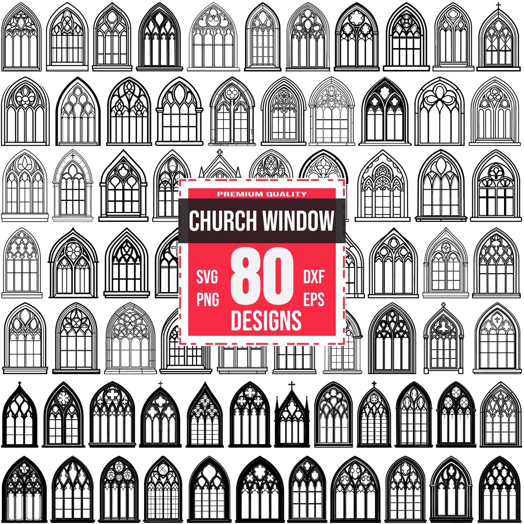 Church Window Svg Bundle, Church Window Outline, Christian Window Svg ...