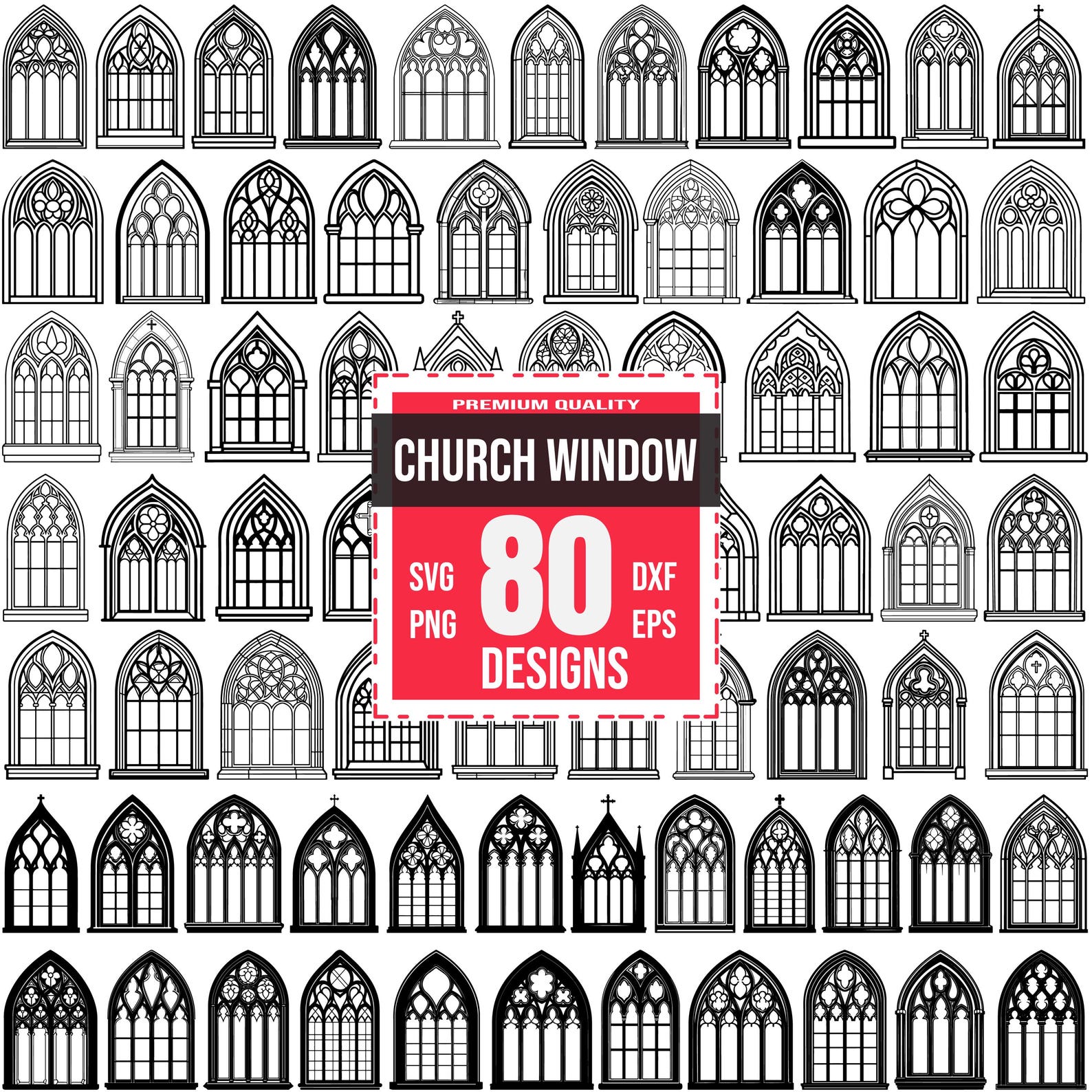 Church Window Svg Bundle, Church Window Outline, Christian Window Svg ...