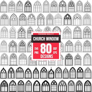 Church Window Svg Bundle, Church Window Outline, Christian Window Svg ...