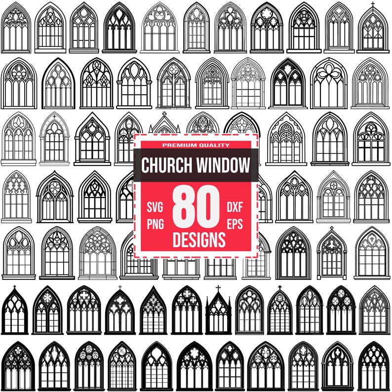 Church Window Svg Bundle, Church Window Outline, Christian Window Svg ...