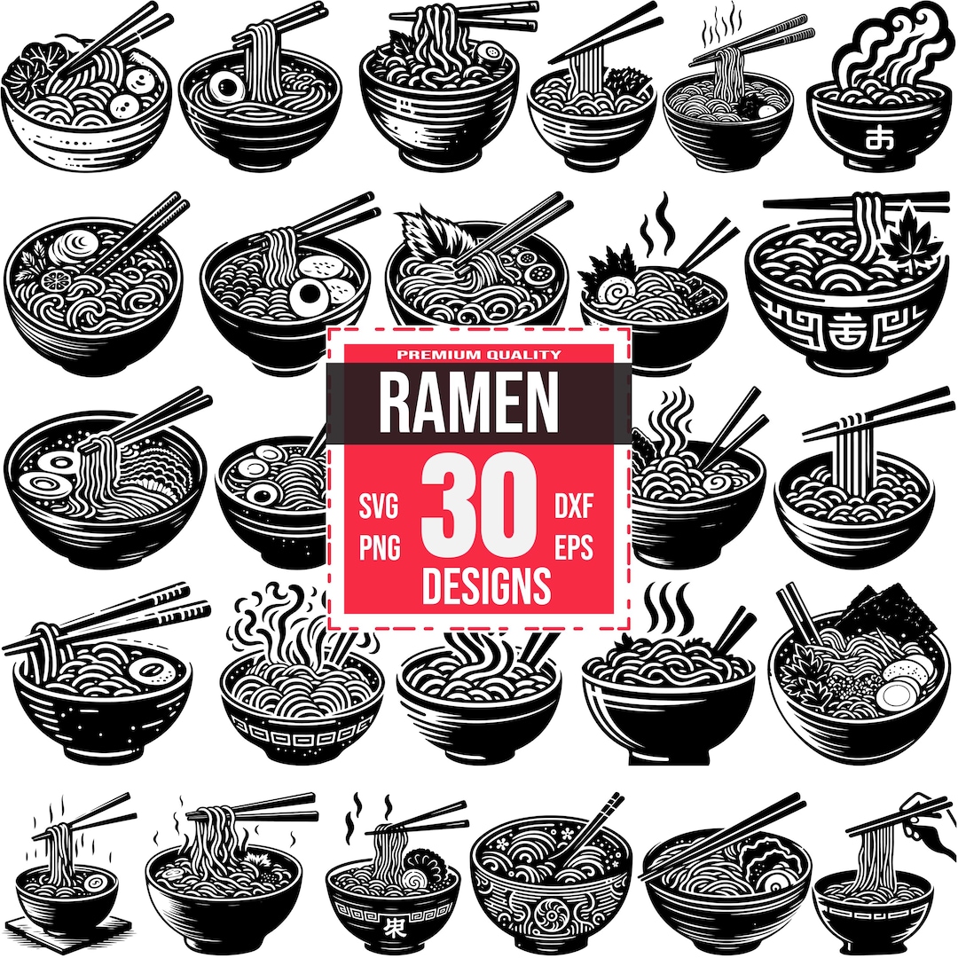 Ramen SVG Bundle | 30 Noodle Bowl Designs | Japanese Food, Asian ...