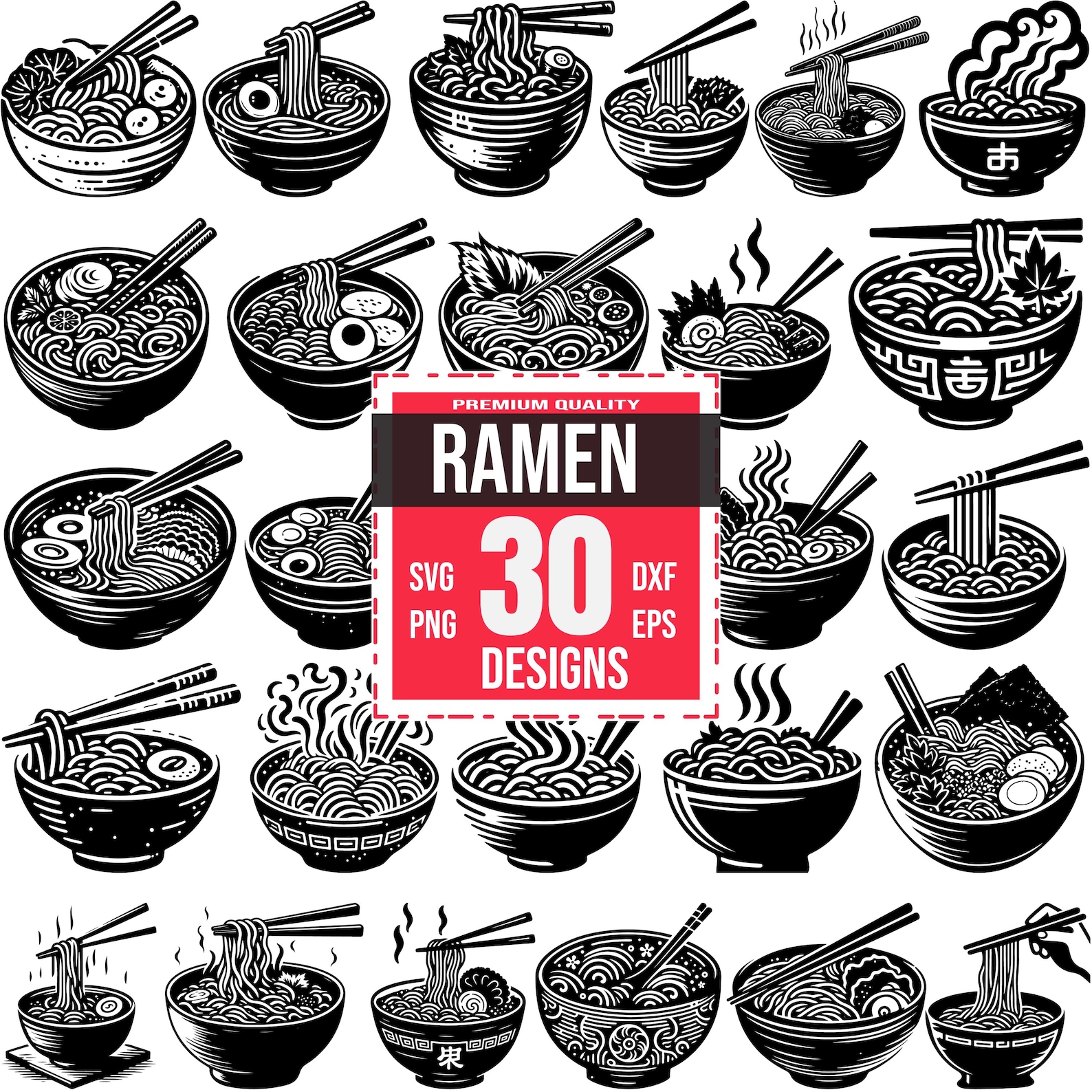 Ramen SVG Bundle | 30 Noodle Bowl Designs | Japanese Food, Asian ...