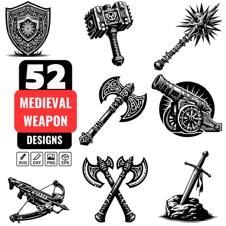 52 Medieval Weapon SVG Bundle, Fantasy Battle Clipart, Warrior Axe ...
