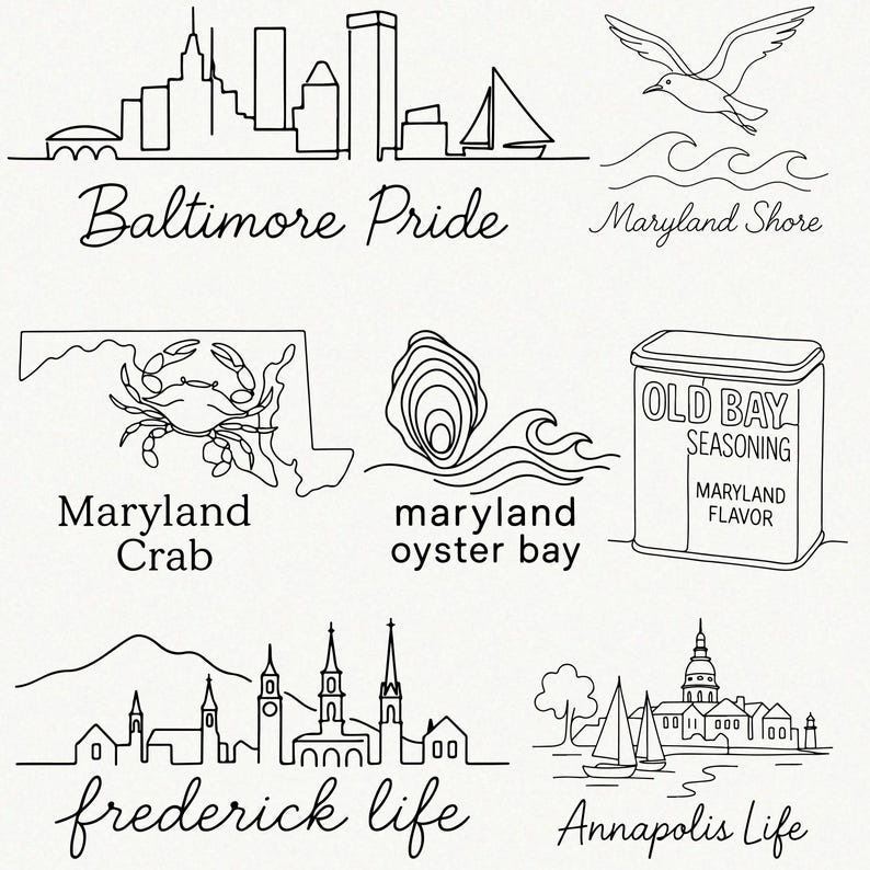 Maryland Line Art SVG Bundle – 50 State Pride, Crab, Lighthouse, and ...