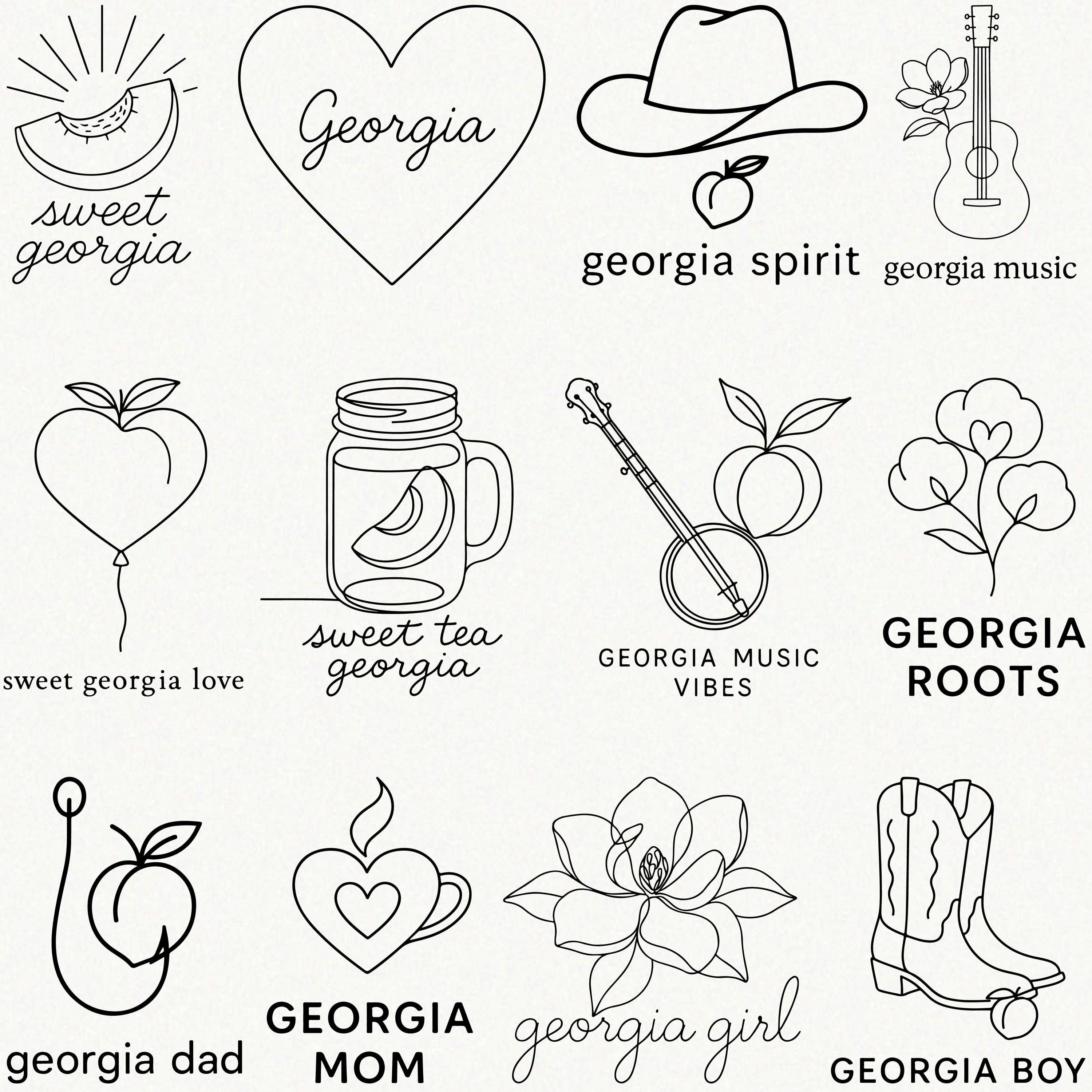 Georgia Line Art SVG Bundle – 52 State Pride, Peach, Skyline, and Music ...