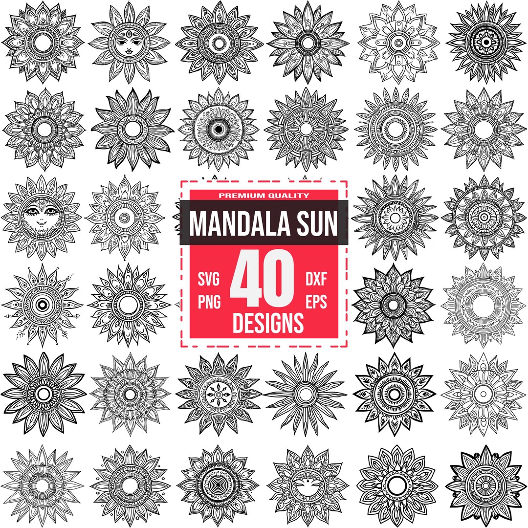 Mandala Sun Svg Bundle, Sun Design Png, Mandala Clipart, Boho Sun Svg ...