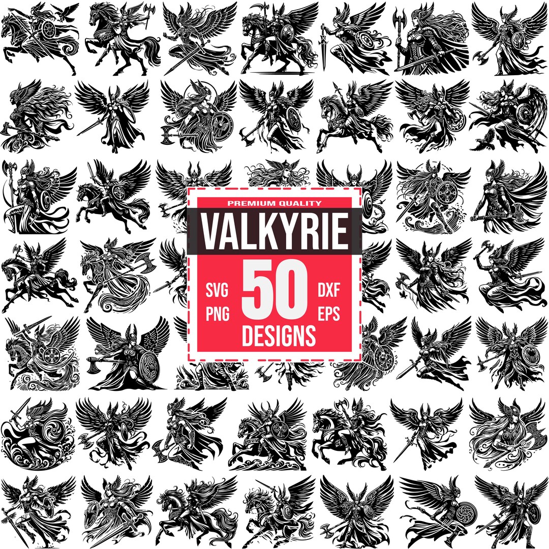 Valkyrie SVG Bundle | 50 Norse Warrior Designs | Viking Clipart, Nordic ...
