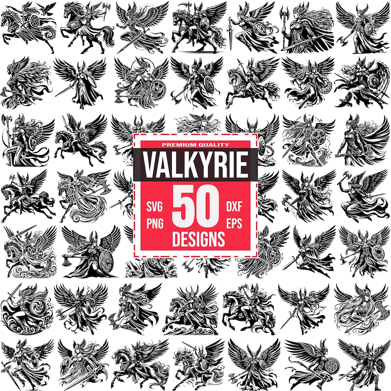 Valkyrie SVG Bundle | 50 Norse Warrior Designs | Viking Clipart, Nordic ...