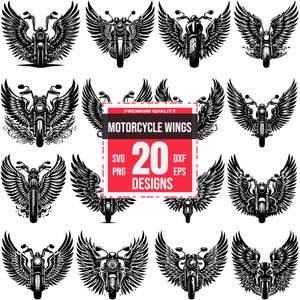 Motorcycle Wings SVG Bundle With 20 Angel Wing Biker Designs for Cricut ...