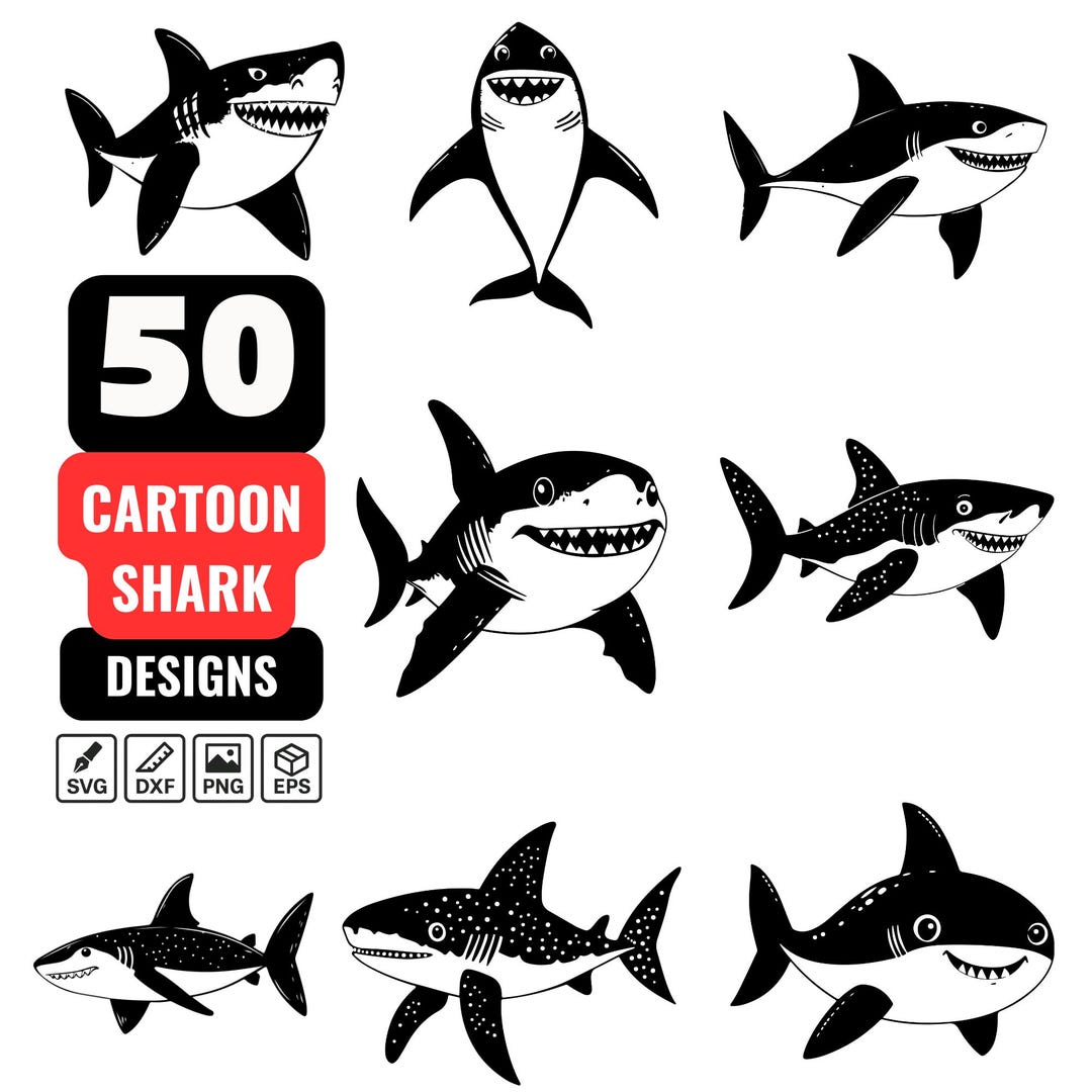 50 Cartoon Shark SVG Bundle – Cute Ocean Animal Clipart, Funny Shark ...