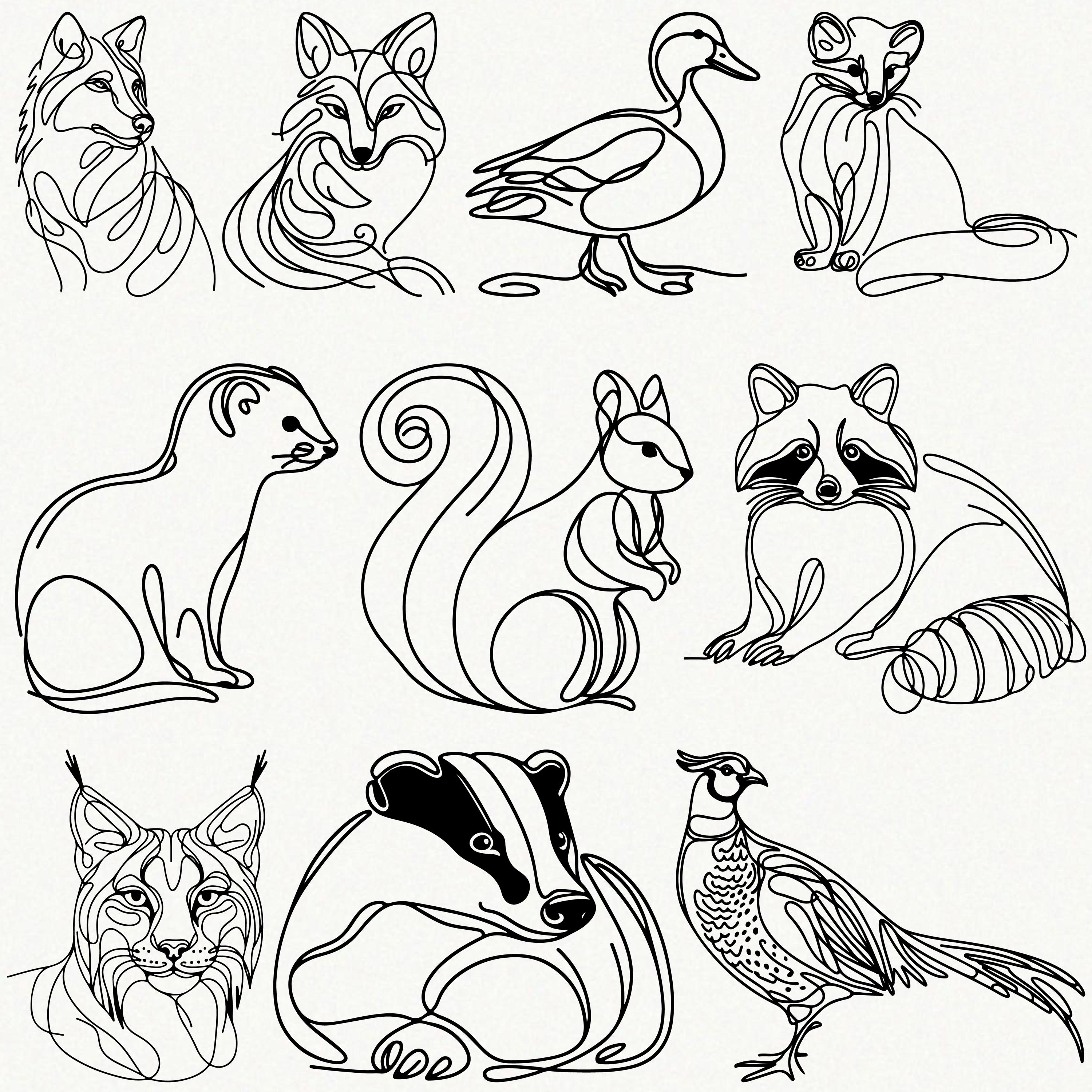 Forest Animal Line Art SVG Bundle, Woodland Animal One Line, Forest ...