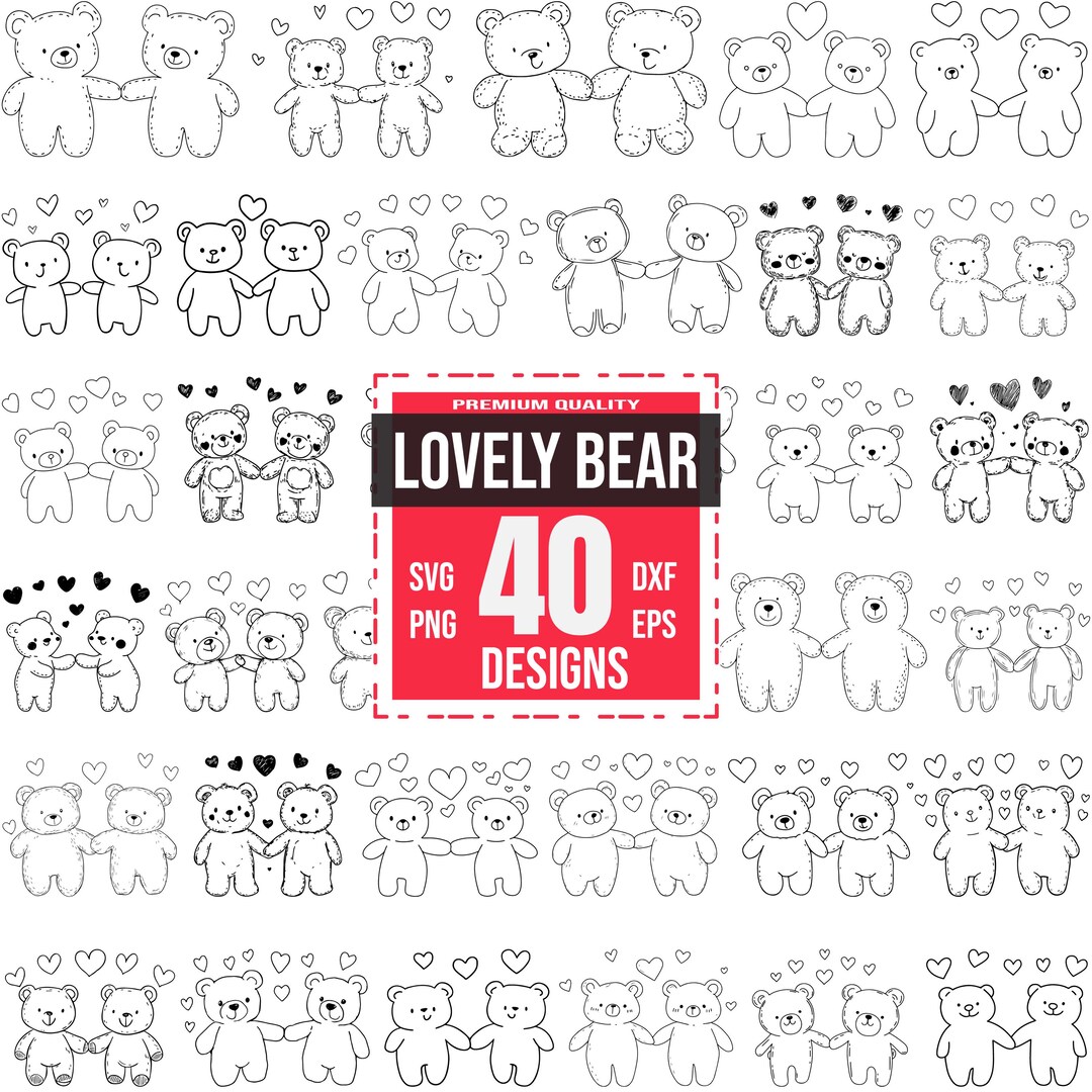 Lovely Bears Svg Bundle, Lovely Bear Png, Cute Bear Svg, Bear Clipart ...