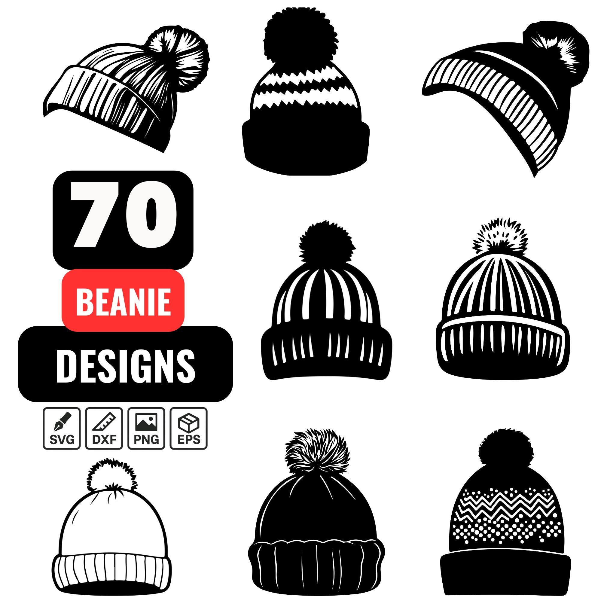 Beanie Svg Bundle, Winter Hat Svg, Knitted Beanie Clipart, Pom Pom Hat ...